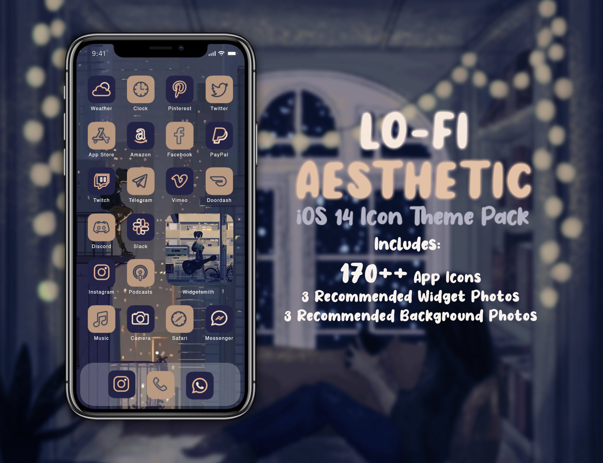 Lo-fi Aesthetic Night Blue Bronze Ios 14 Covers Neon Icon | Etsy