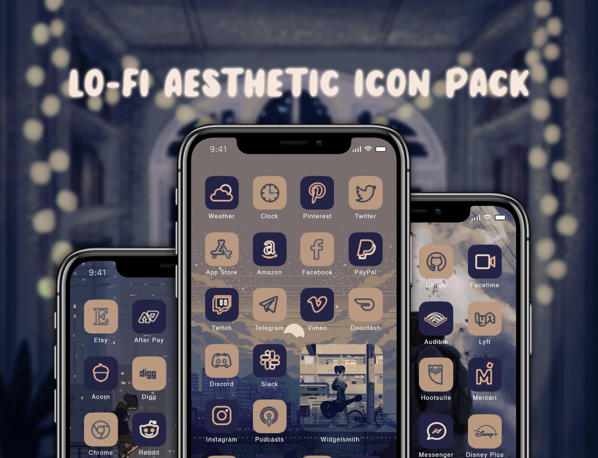 Lo-fi Aesthetic Night Blue Bronze Ios 14 Covers Neon Icon - Etsy