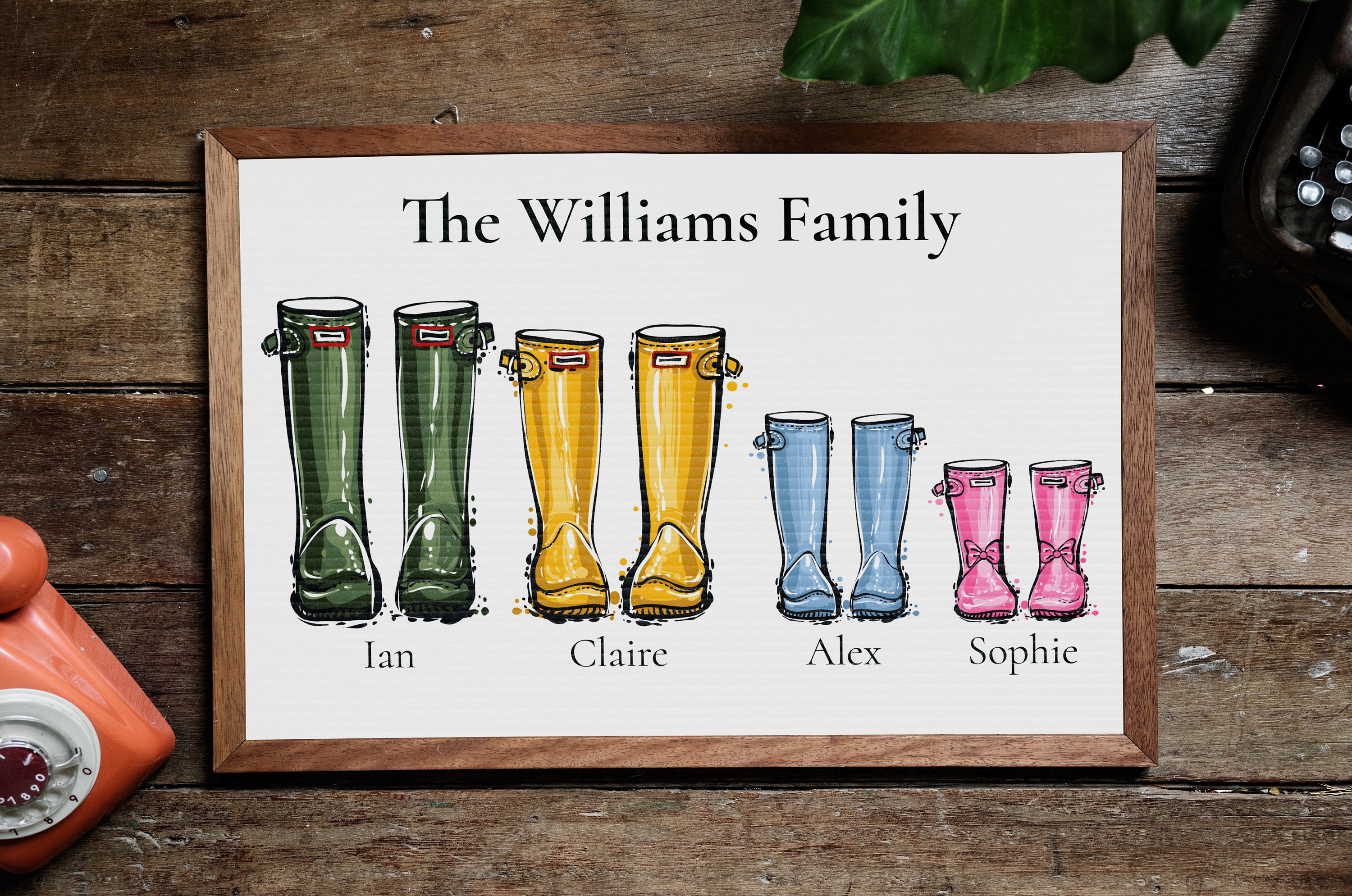 Personalised Family Wellies Print Family Welly Print Personalised ...