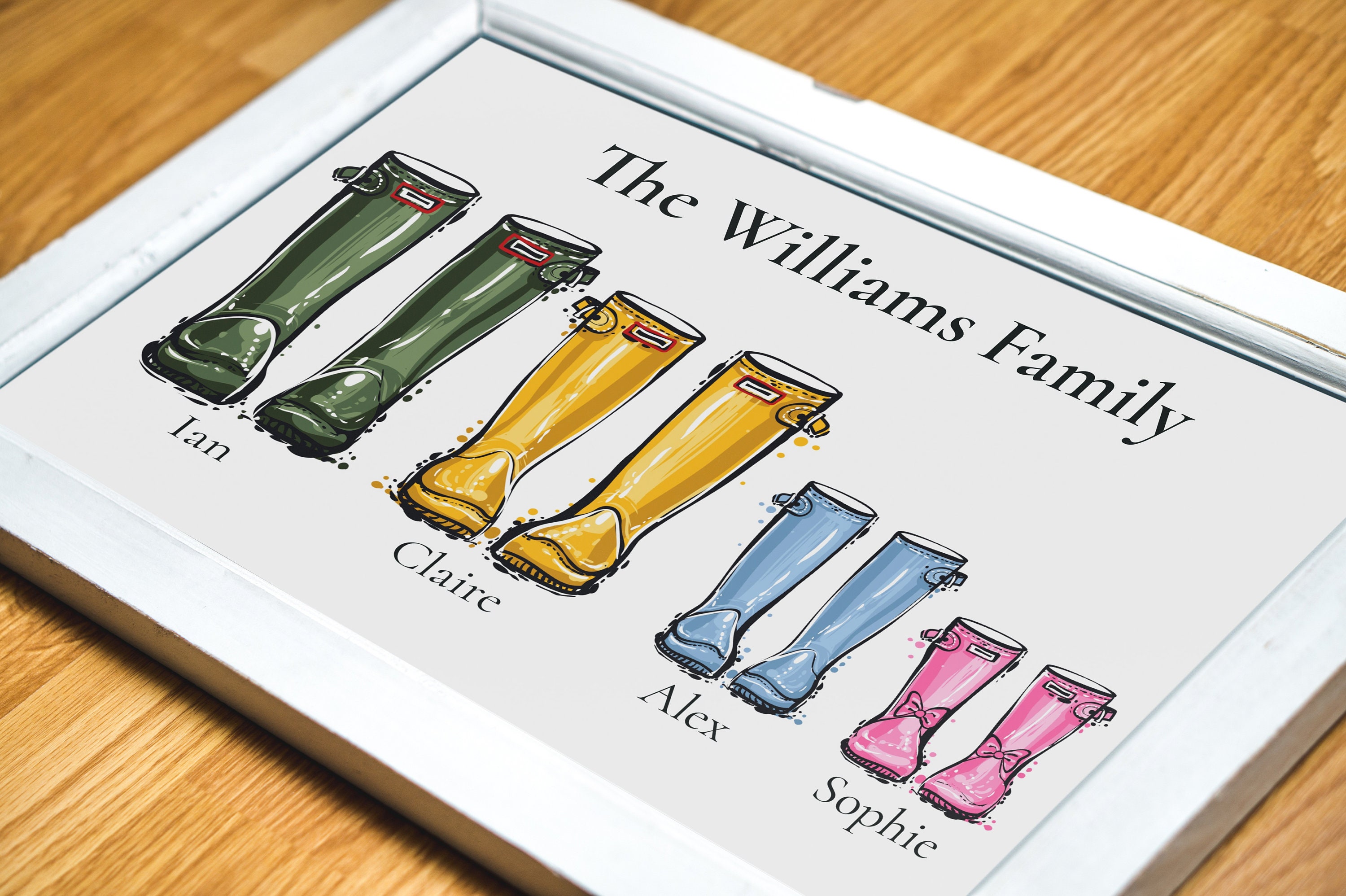 Personalised Family Wellies Print Family Welly Print Personalised ...