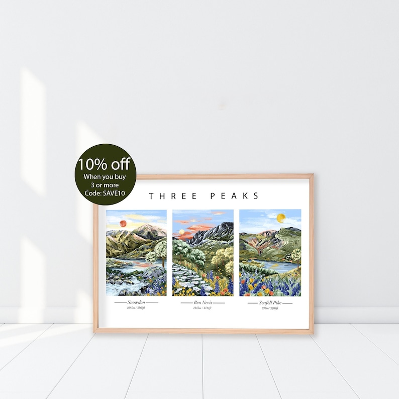 THREE PEAKS Print Snowdon Scafell Pike Ben Nevis - Etsy UK