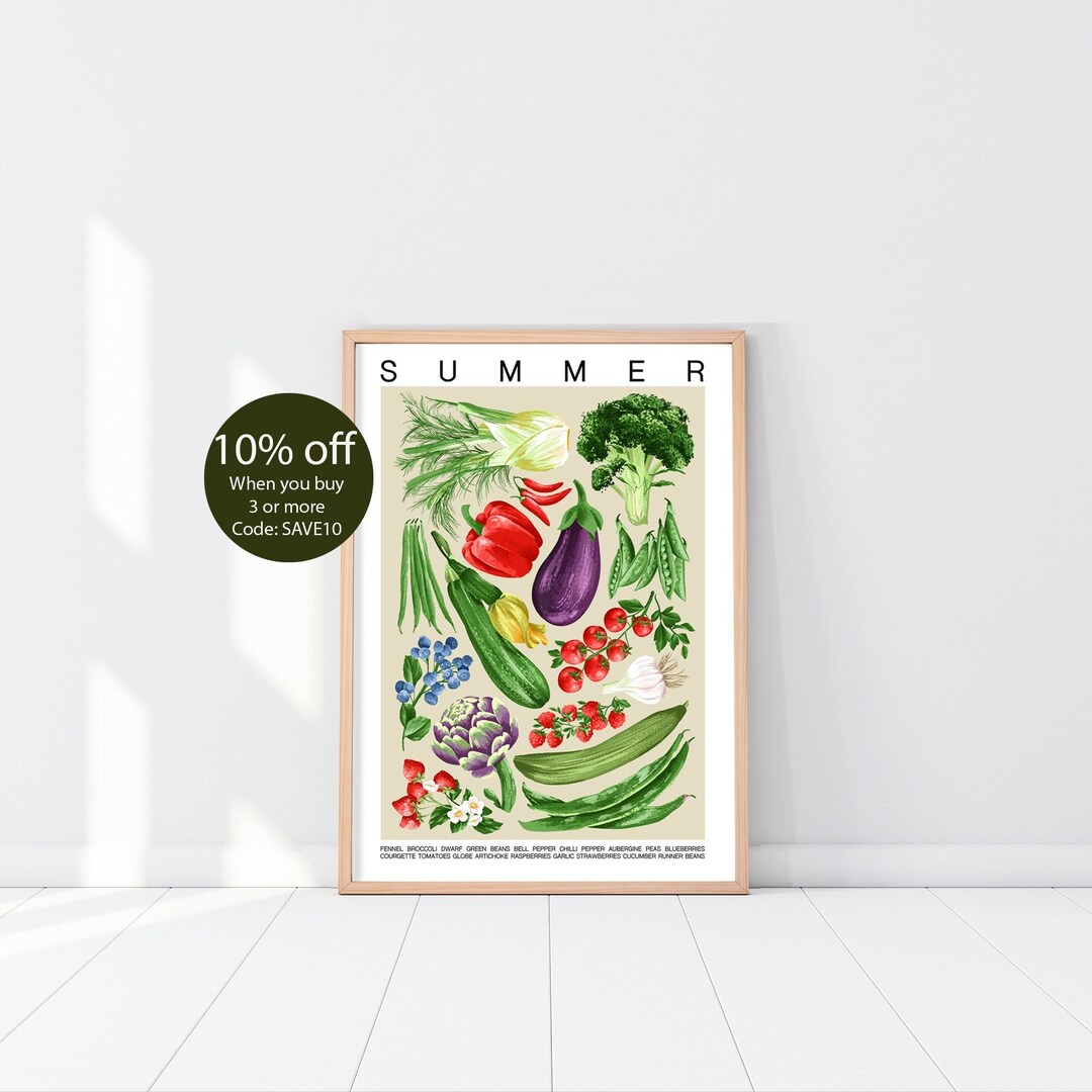 SUMMER FRUIT and VEG Print | Eating Seasonal Poster | Healthy Living ...