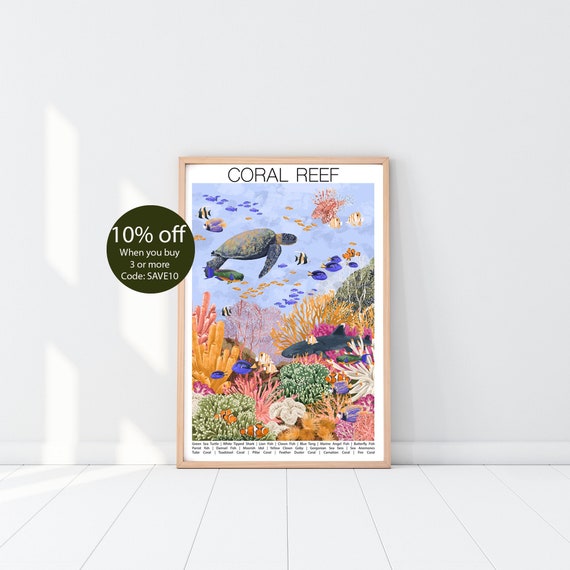 HABITAT CORAL REEF With Title Under the Sea Poster Sea | Etsy