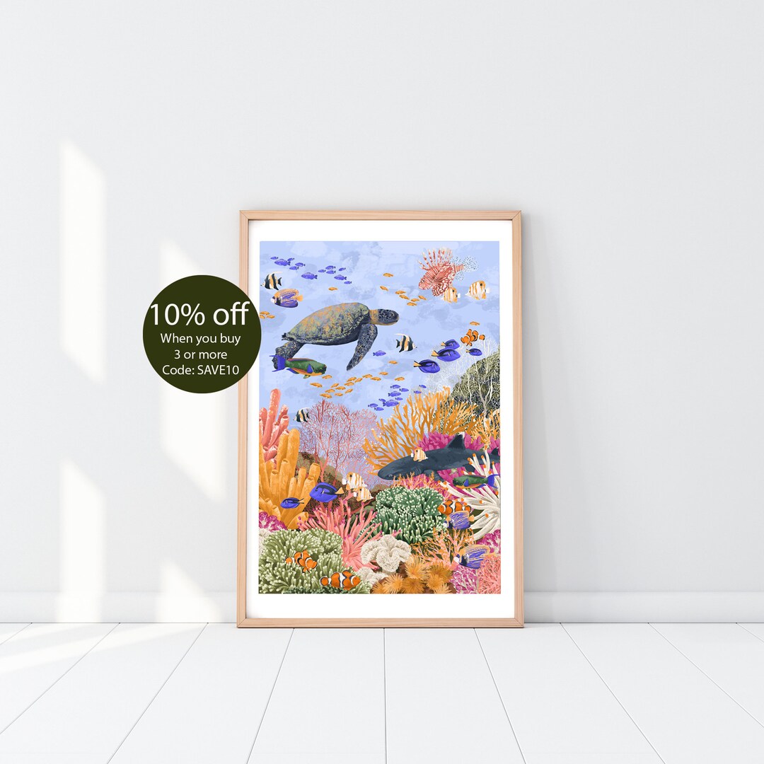 HABITAT CORAL REEF Under the Sea Poster Sea Life Print Ocean Art ...