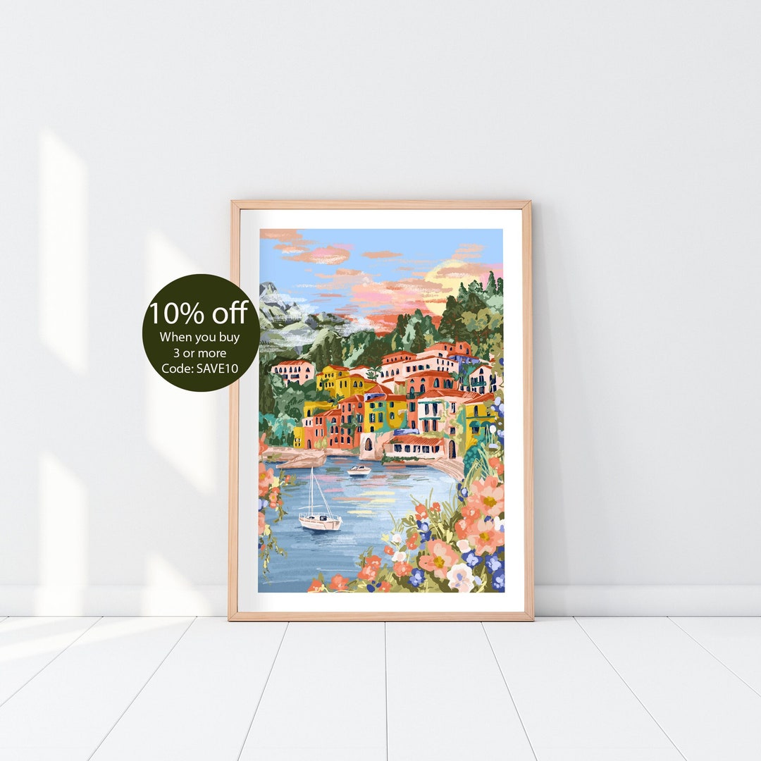 LAKE COMO Travel Print | Italy Poster | Varenna Illustration | Travel ...