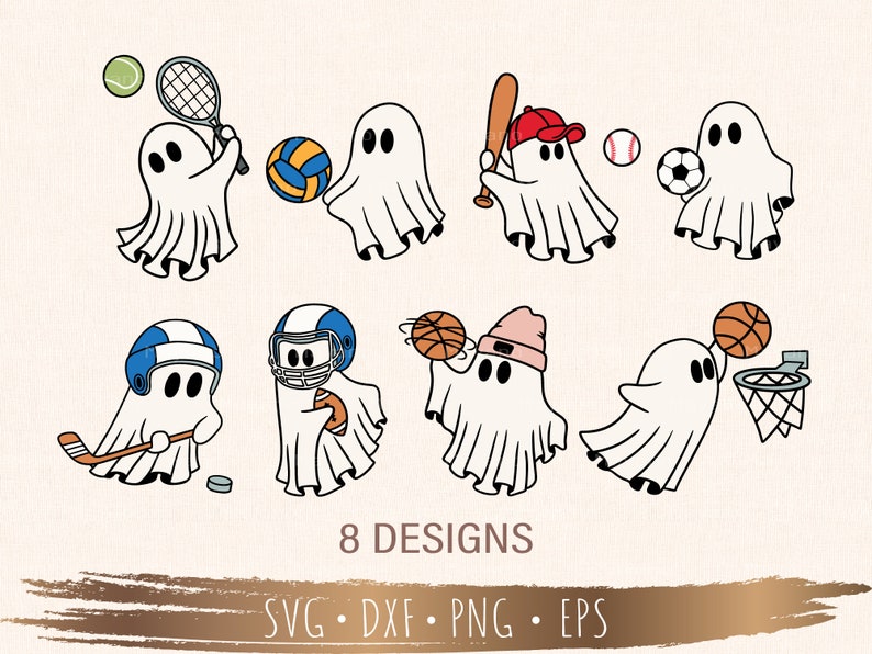 Sport Cute Ghost SVG Bundle 8 Designs, Boo Svg, Halloween Svg, Files ...