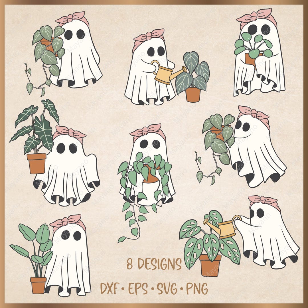 Cute Ghosts With Headbands and Plants SVG Bundle 8 Designs, Boo Svg ...