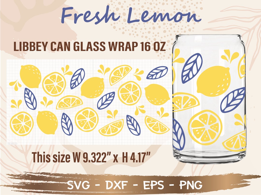 Fresh Lemon Libbey Can Glass Wrap Svg, DIY for Libbey Can Shaped Beer ...
