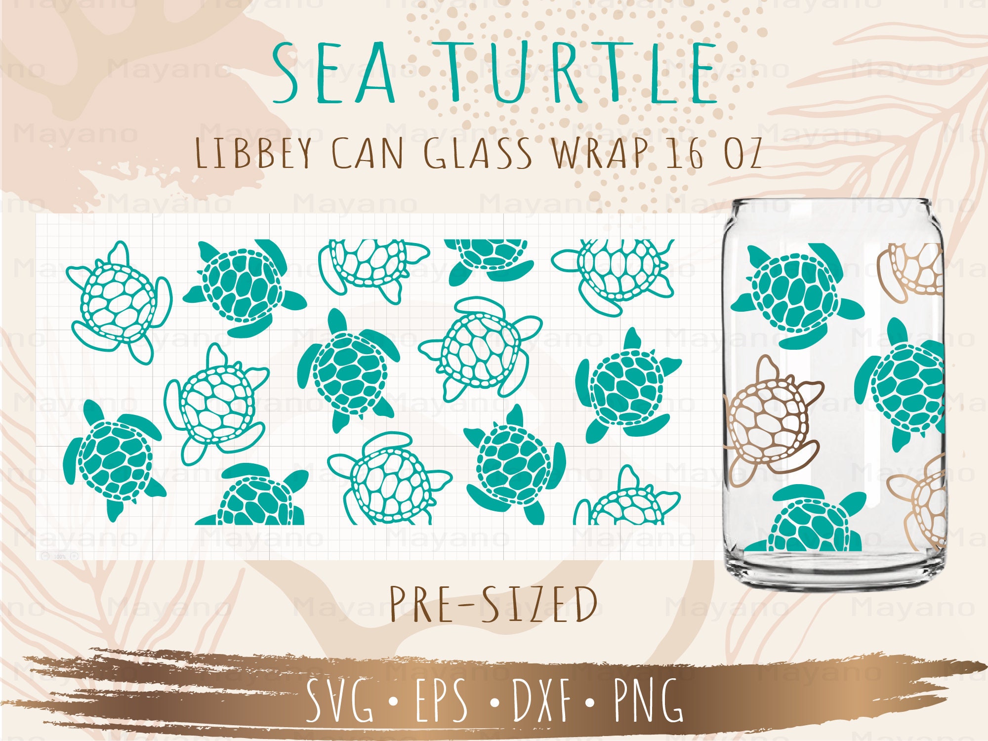 Sea Turtle Libbey Can Glass Wrap Svg, DIY for Libbey Can Shaped Beer ...