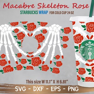 Full Wrap Macabre Skeleton Heart Rose Starbucks Cup SVG, Halloween SVG ...