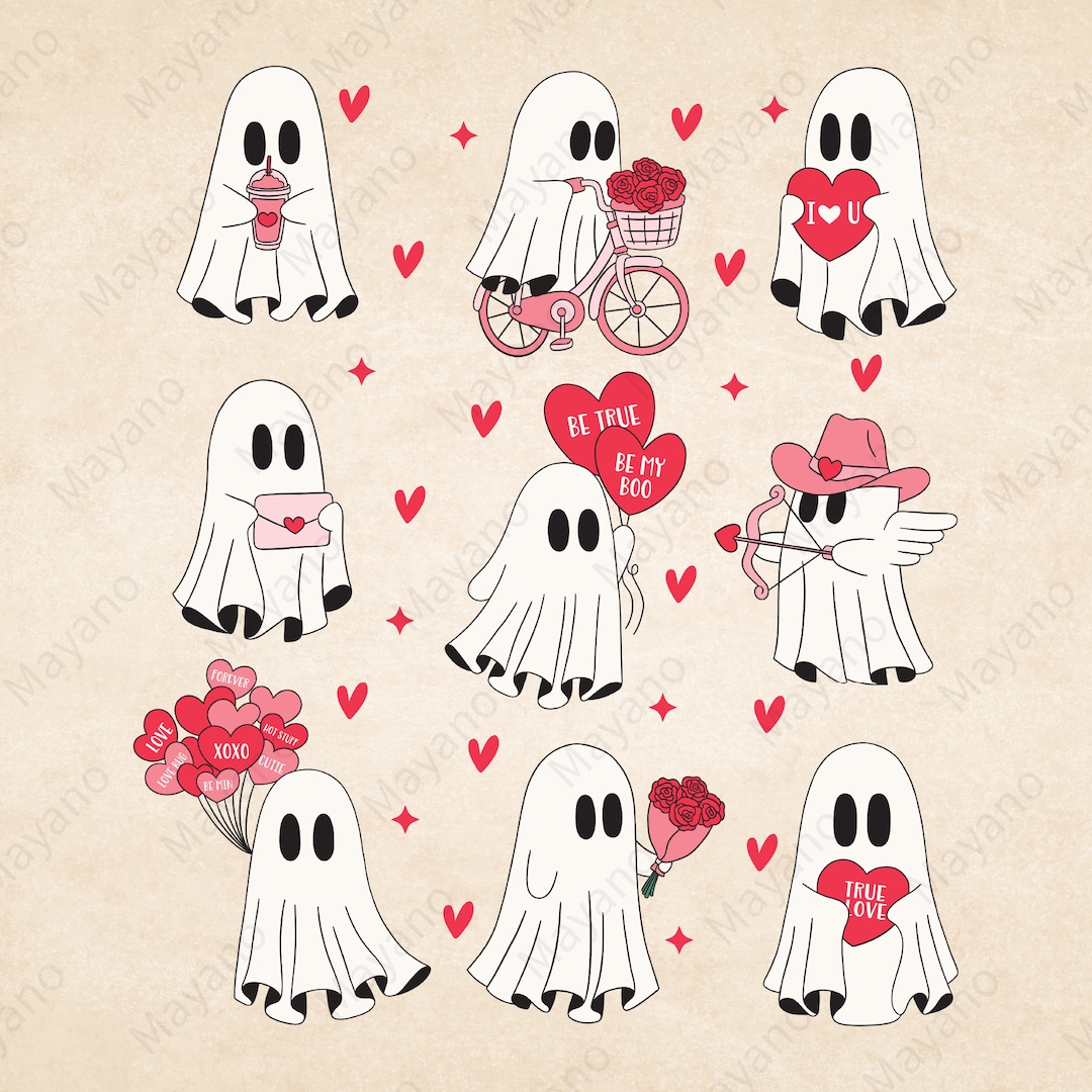 Cute Ghost Valentine PNG, Design for Sublimation or Print Digital ...
