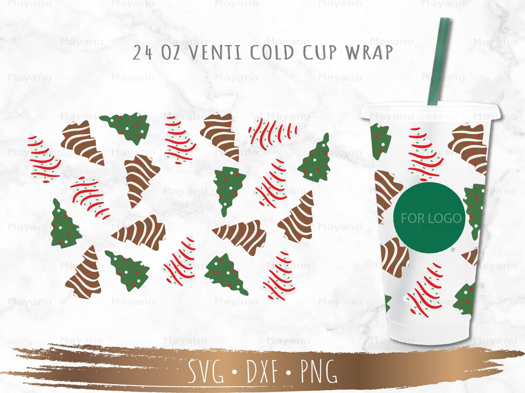 Full Wrap Christmas Tree Cake 24 Oz Venti Cold Cup, SVG Cut Files for ...
