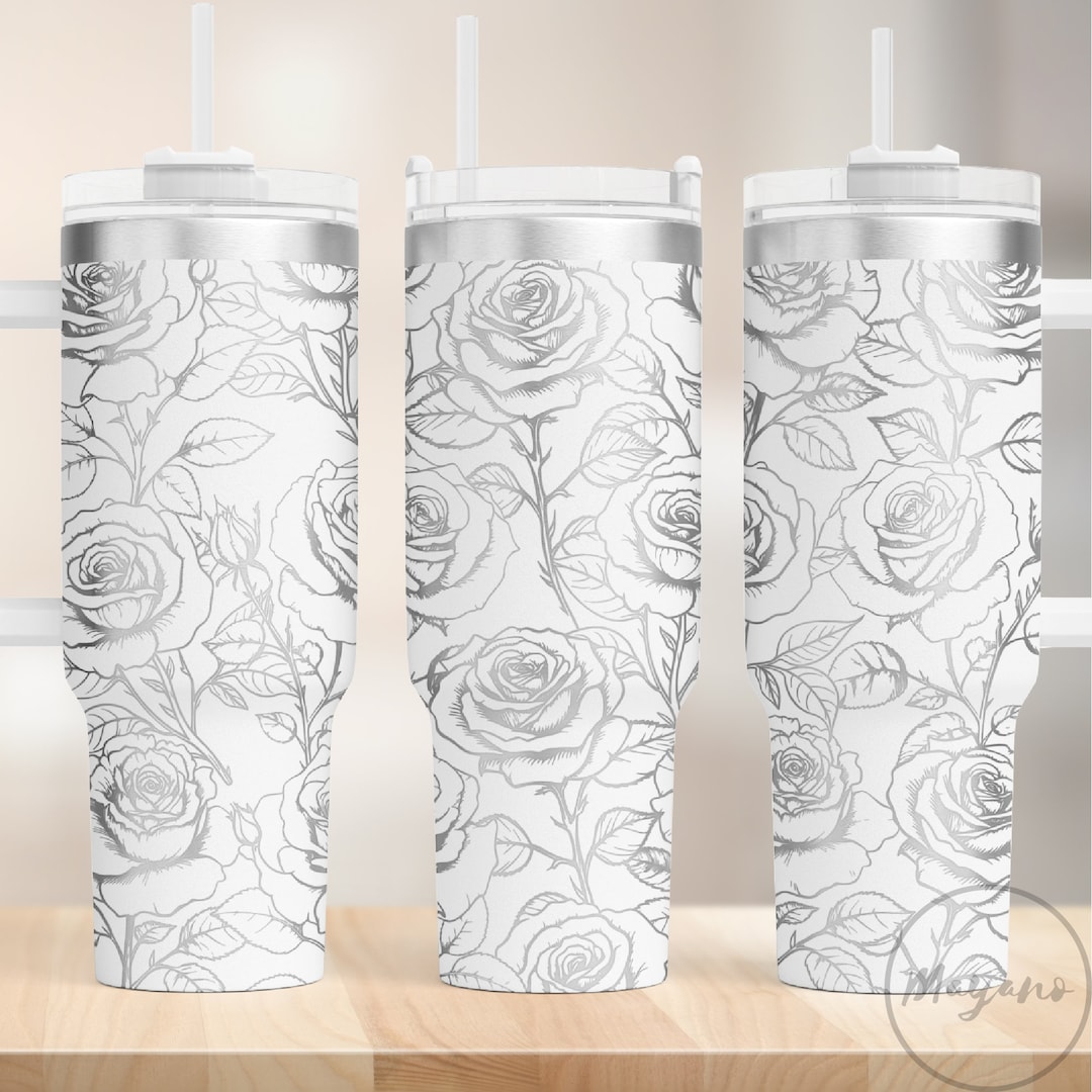 40oz Tumbler Rose Flower Wrap SVG - Perfect for Laser Engraving & Full ...