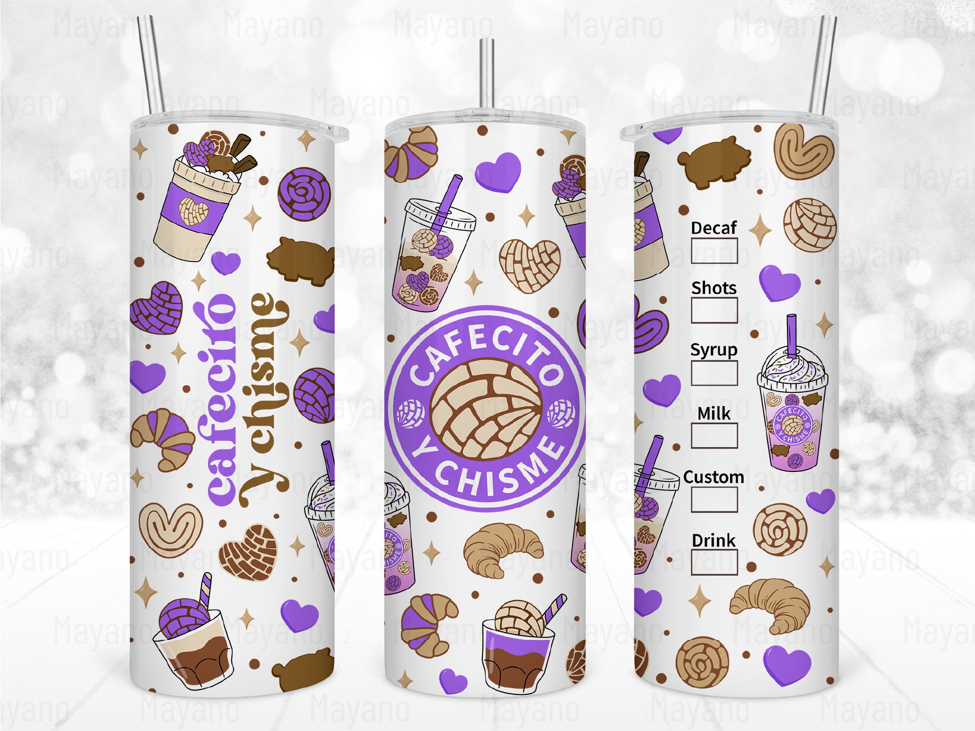 Purple Cafecito Y Chisme, Concha Pan PNG, Sublimation Designs Wrap for ...