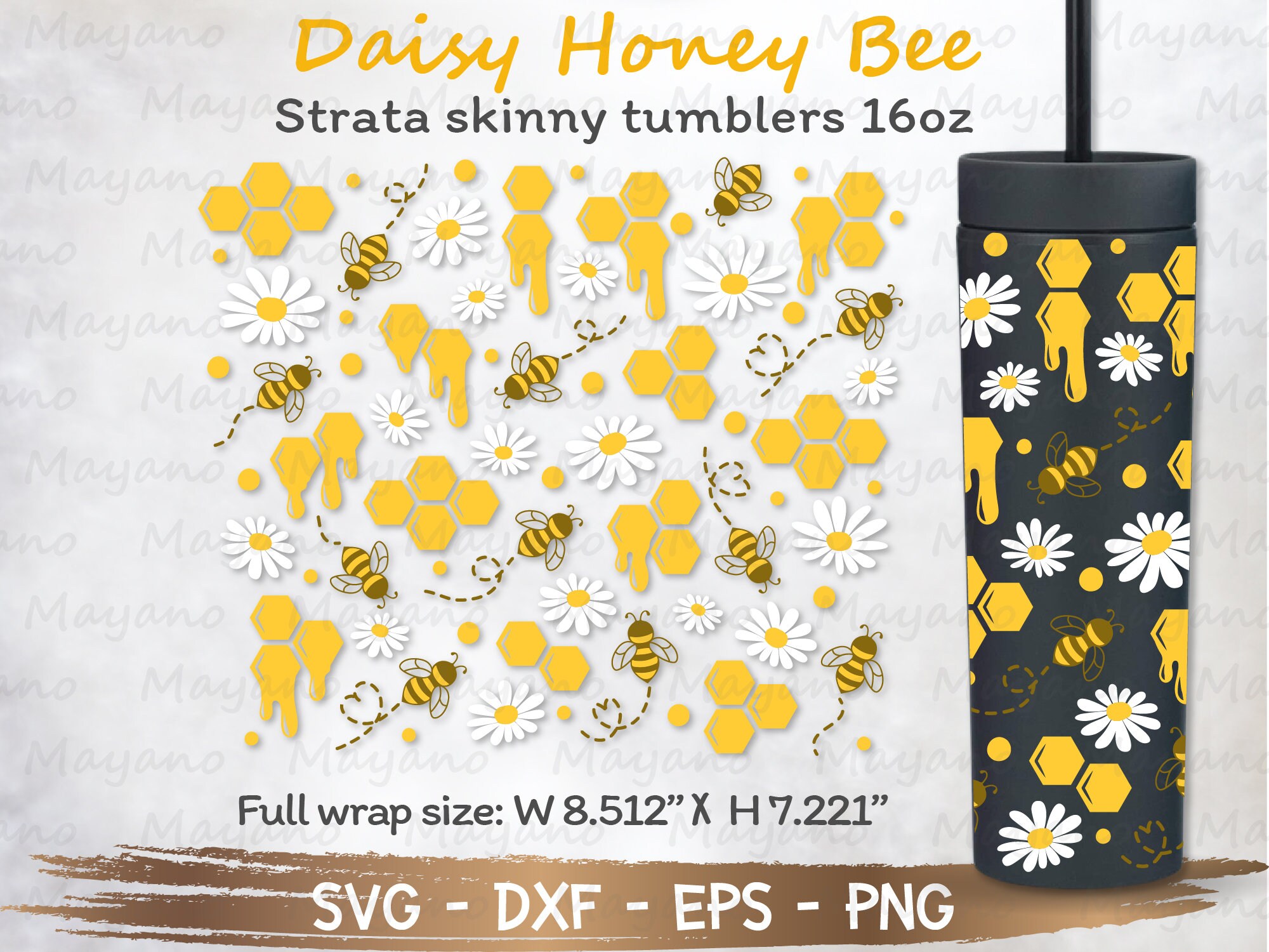 Full Wrap Daisy Honey Bee for Strata Skinny Tumblers 16oz SVG - Etsy