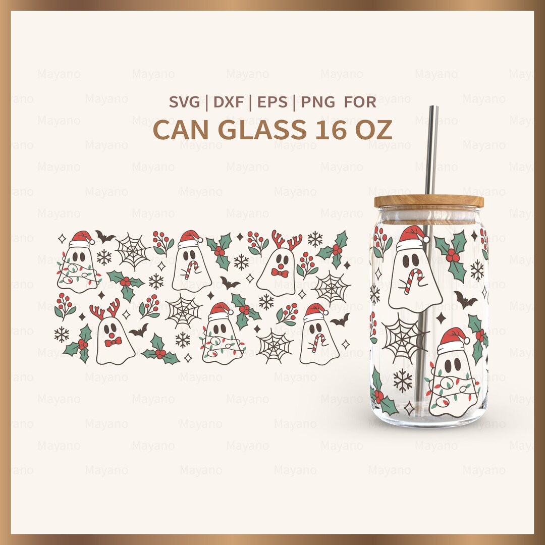 Christmas Ghost SVG, Wrap for Libbey Can Shaped Beer Glass 16oz ...