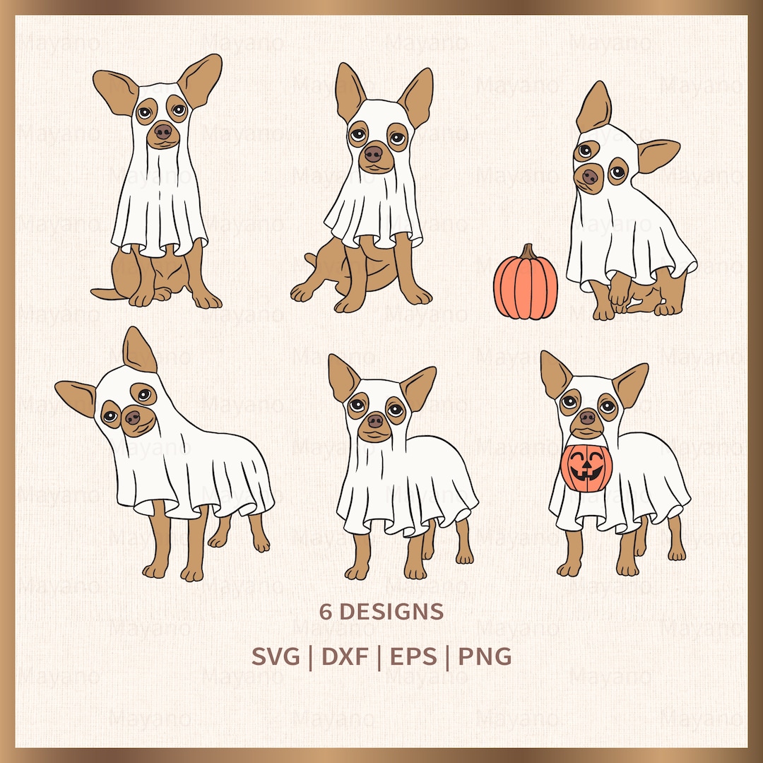 Сute Ghost Chihuahua Dog SVG Bundle 6 Designs, Boo Svg, Halloween Svg ...