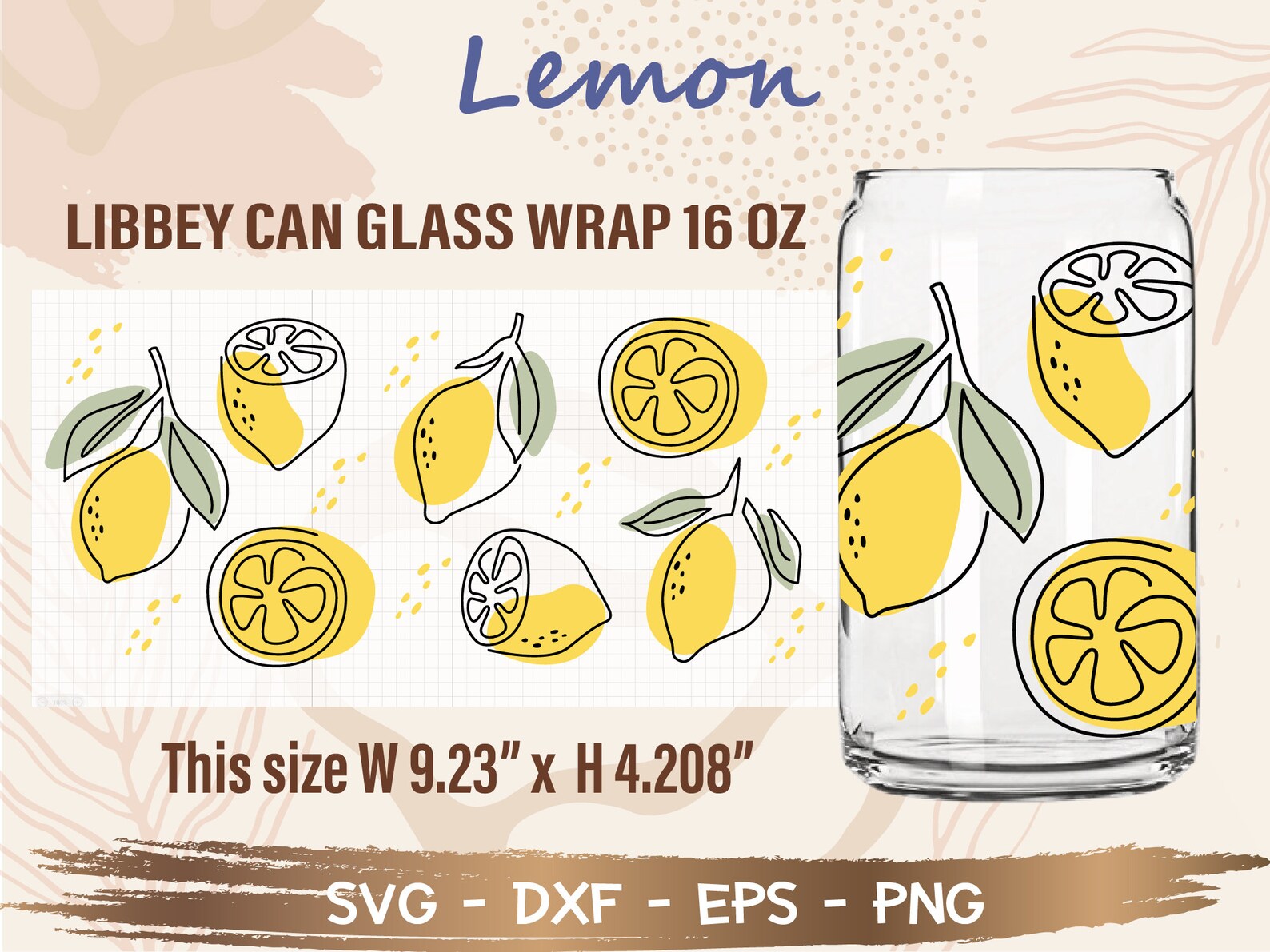 Lemon Libbey Can Glass Wrap Svg DIY for Libbey Can Shaped - Etsy