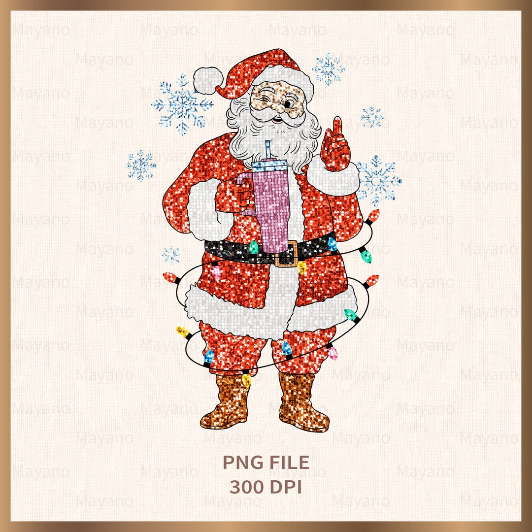 Santa Claus Glitter PNG, Retro Christmas PNG, Design for Sublimation or ...