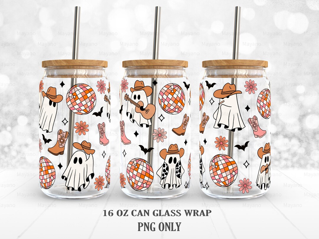 Cute Cowboy Ghost, Halloween Western Ghost Wrap for 16 Oz Libbey Glass ...