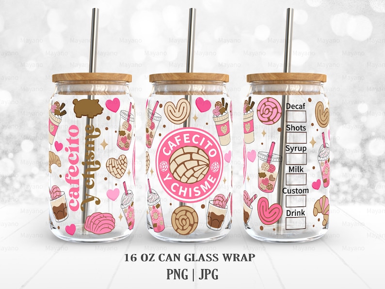 Cafecito Y Chisme 16 Oz Libbey Glass Can Wrap Png Sublimation Etsy