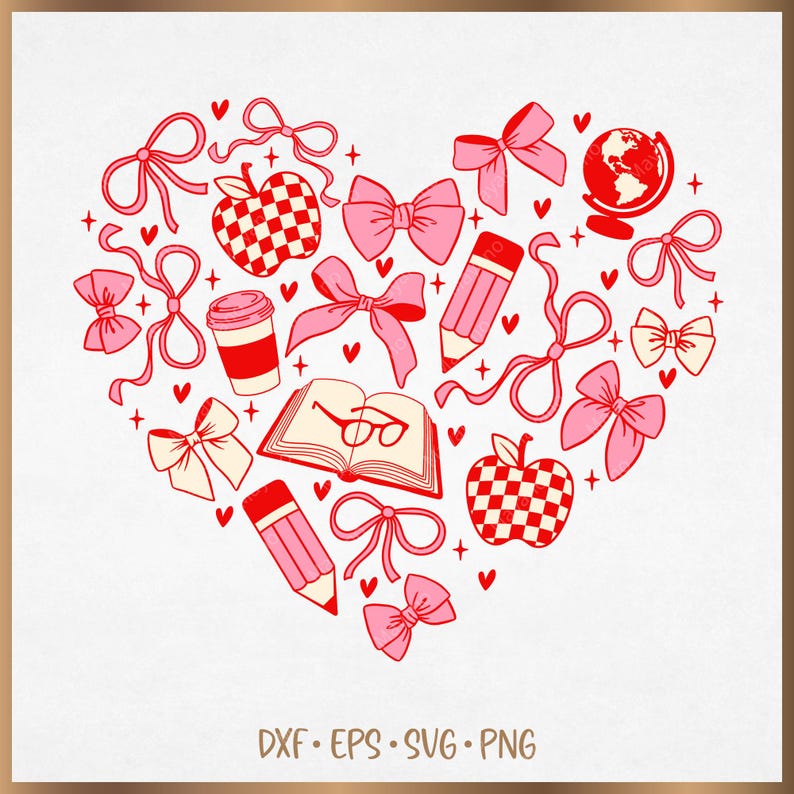Teacher Valentine’s Day Heart PNG SVG | Bow Heart | Cricut Cutting ...