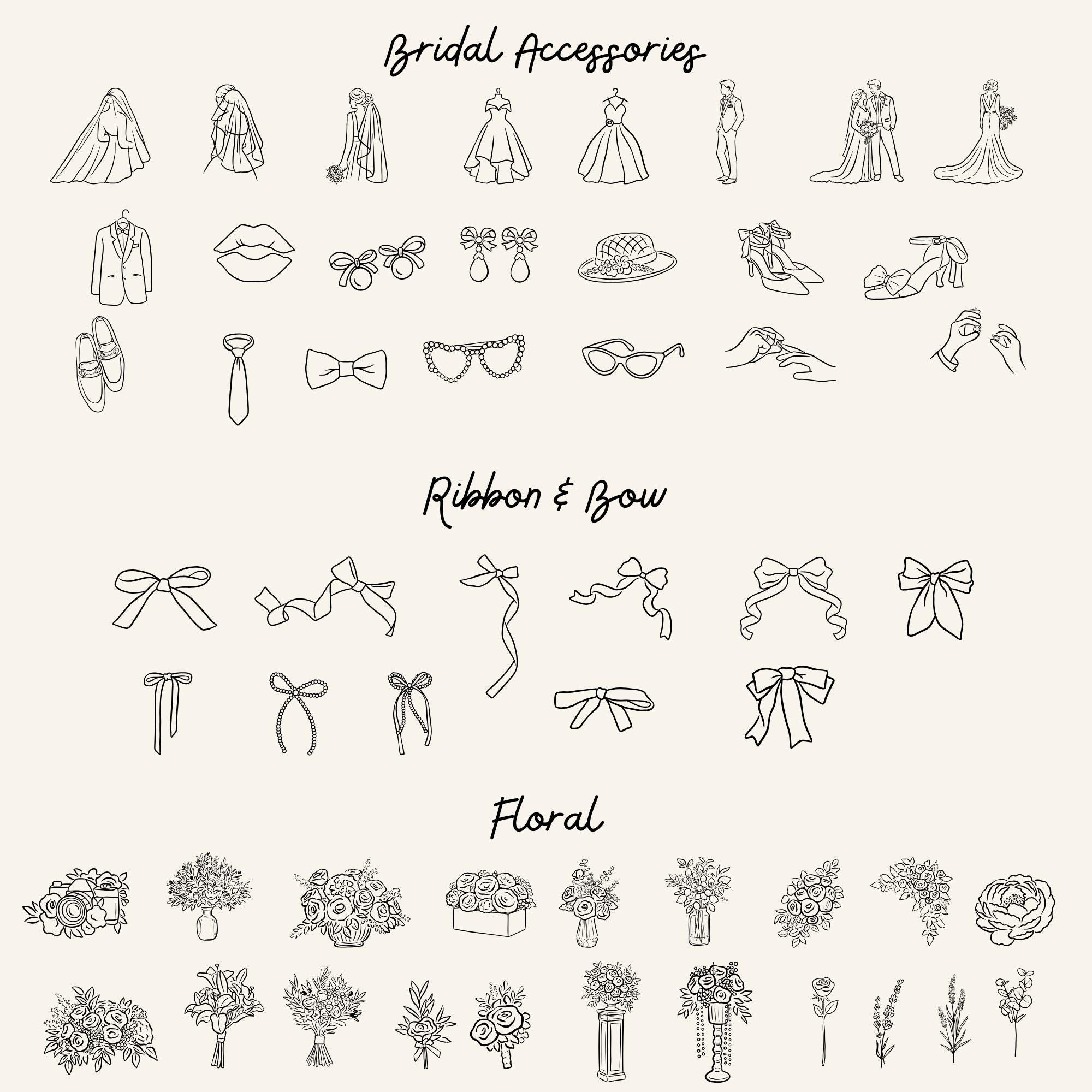Hand Drawn Wedding Icons SVG PNG Bundle Romantic Wedding Clipart Set ...