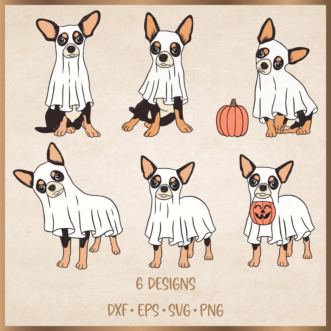 Сute Ghost Chihuahua Dog SVG Bundle 6 Designs, Boo Svg, Halloween Svg ...