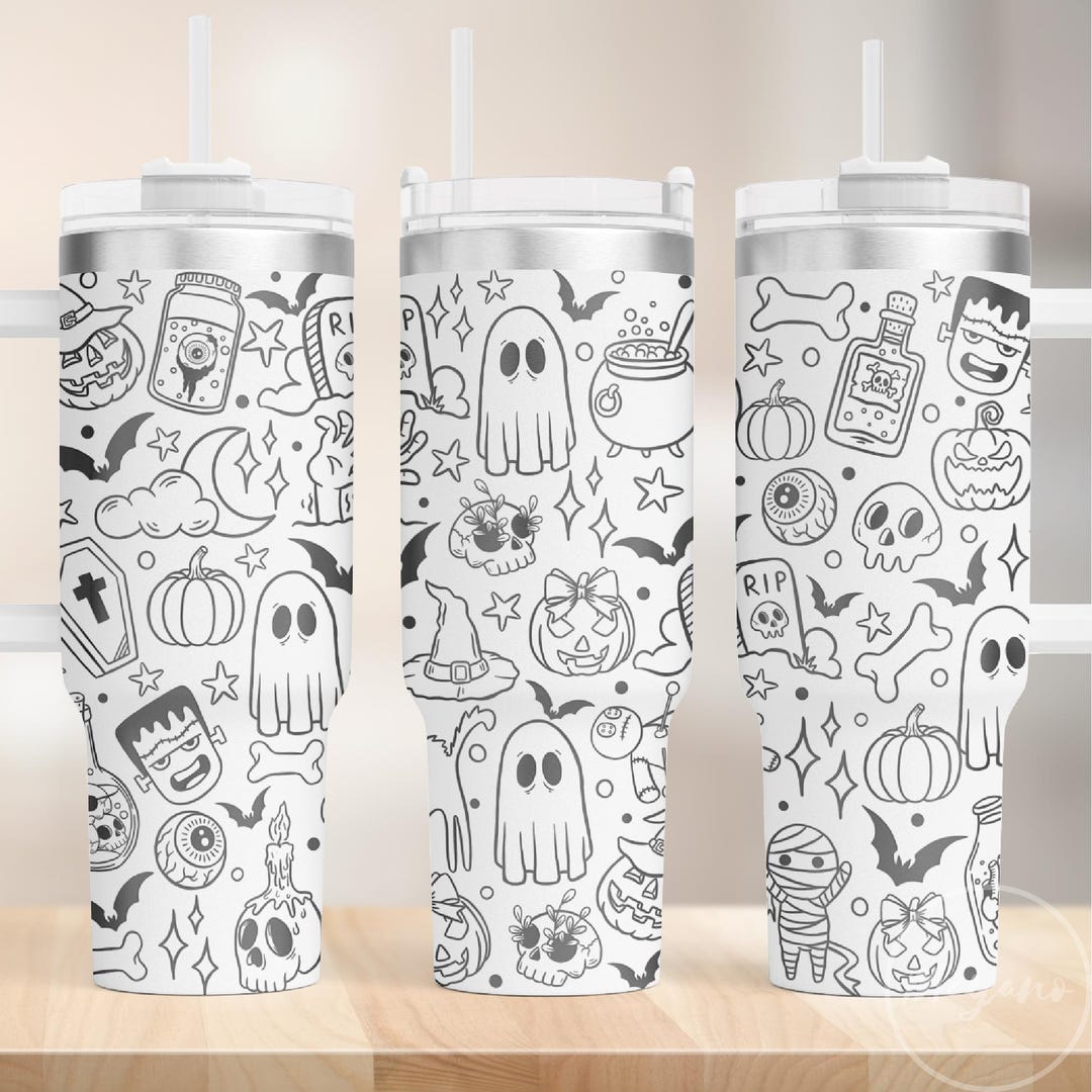 40oz Tumbler Halloween Doodles Wrap SVG, Halloween - Perfect for Laser ...