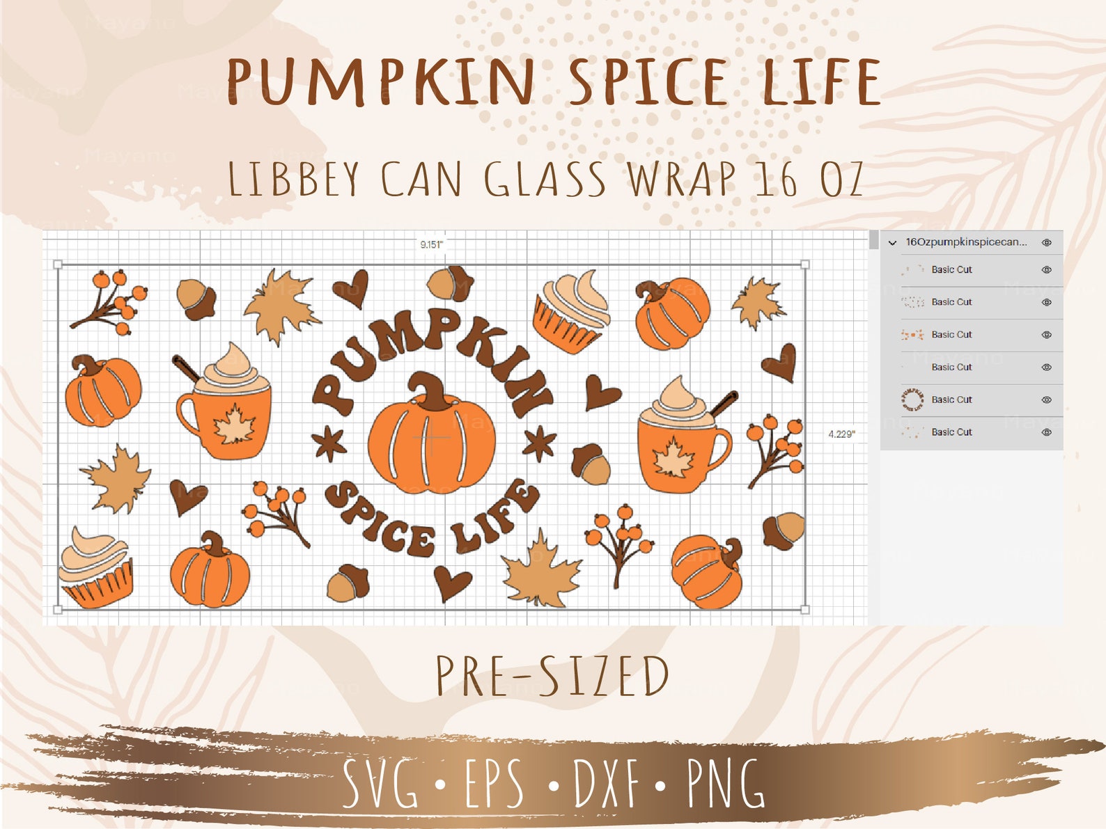 Pumpkin Spice Life SVG, DIY for Libbey Can Shaped Beer Glass 16oz, Cut ...