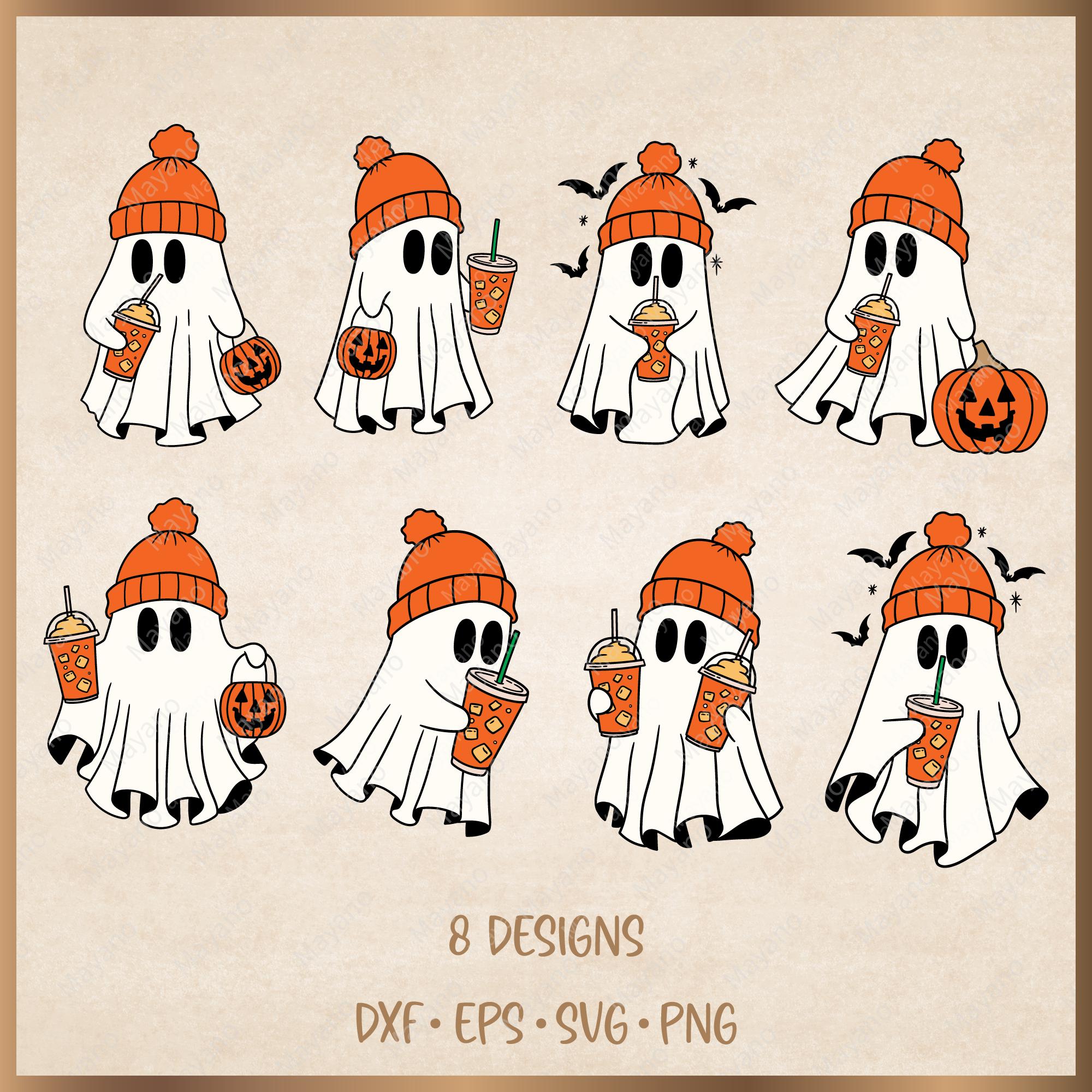 Сute Ghost With Ice Coffee SVG Bundle 8 Designs, Boo Svg, Halloween Svg ...