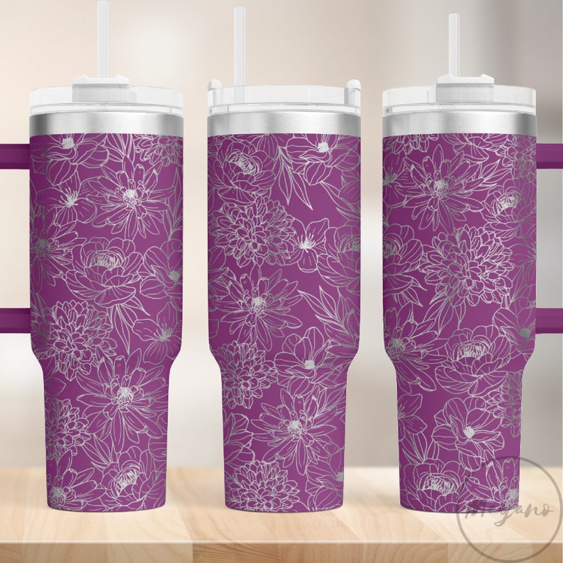 40oz Tumbler Floral Pattern Wrap SVG - Perfect for Laser Engraving ...