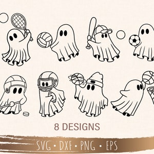 Sport Cute Ghost SVG Bundle 8 Designs, Boo Svg, Halloween Svg, Files for Cricut, Silhouette ...
