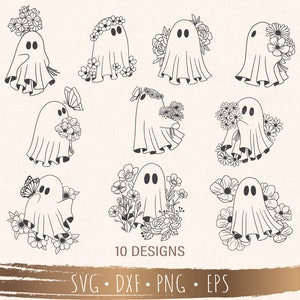 Floral Ghost SVG Bundle 10 Designs, Boo Svg, Halloween Svg, Files for ...