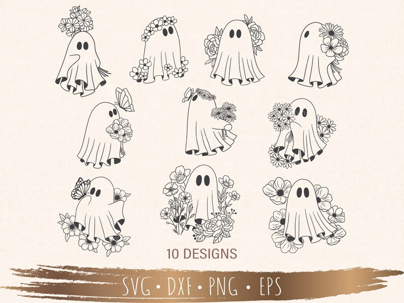 Floral Ghost SVG Bundle 10 Designs, Boo Svg, Halloween Svg, Files for ...