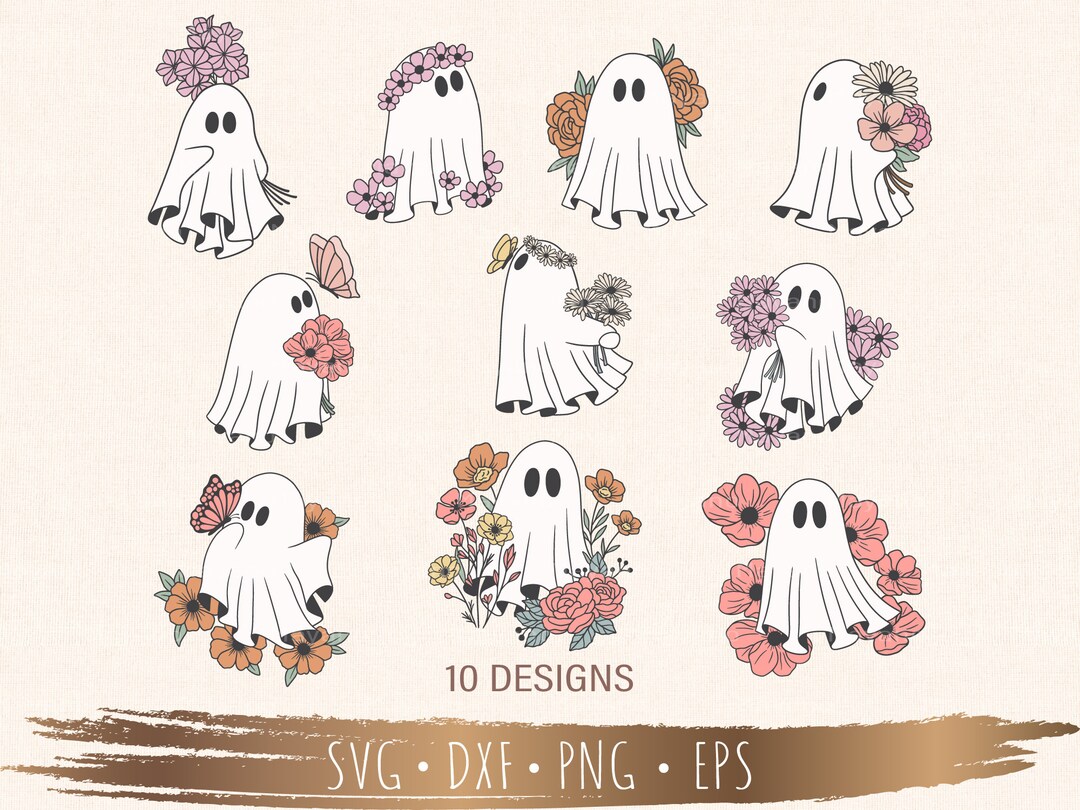 Floral Ghost SVG Bundle 10 Designs, Boo Svg, Halloween Svg, Files for ...