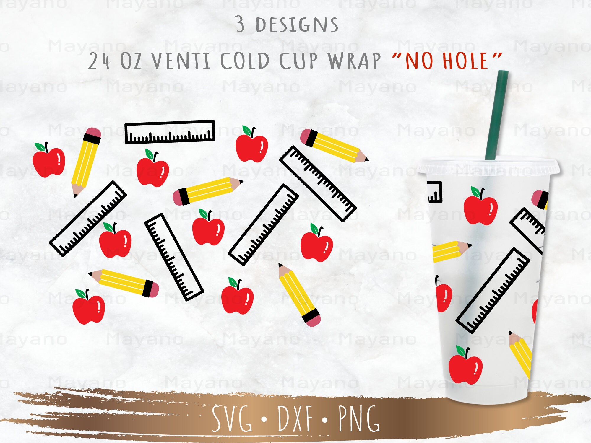 Bundle 3 Designs No Hole Full Wrap Teacher 24 Oz Venti Cold - Etsy