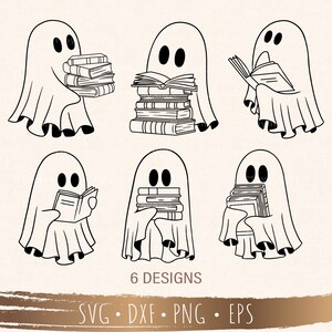 Cute Ghost Book SVG Bundle 6 Designs, Boo Svg, Halloween Svg, Files for ...