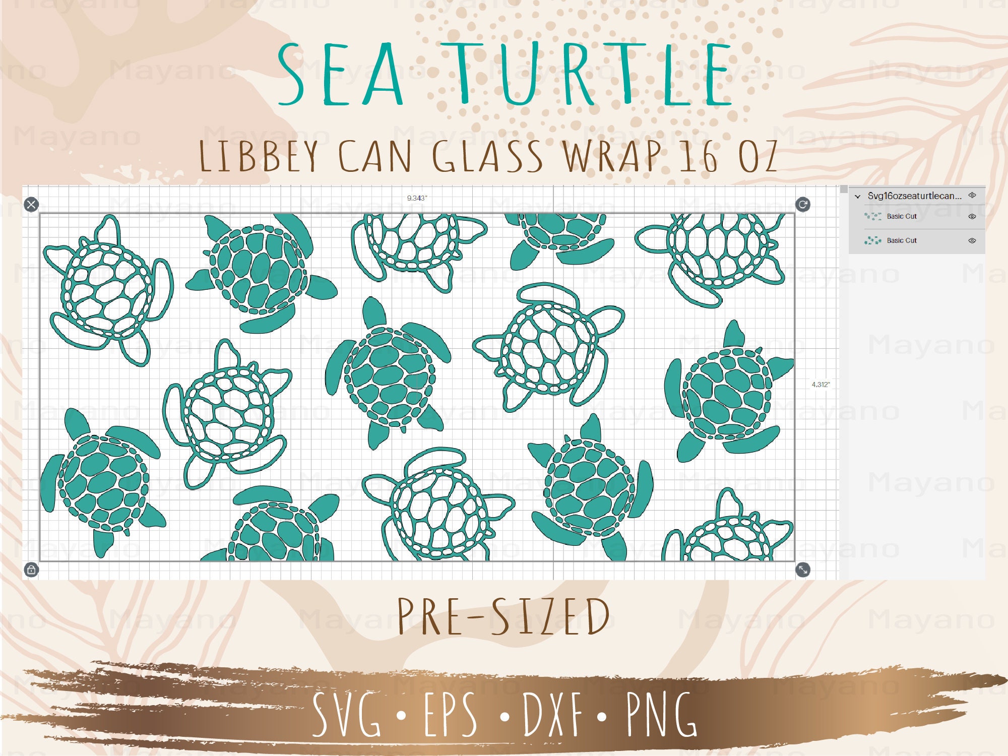 Sea Turtle Libbey Can Glass Wrap Svg, DIY for Libbey Can Shaped Beer ...