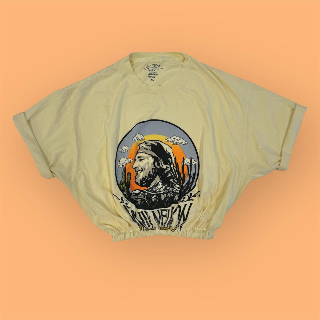 Willie Nelson Band Crop Top – Hand-cut Light Yellow Tee – Women’s ...
