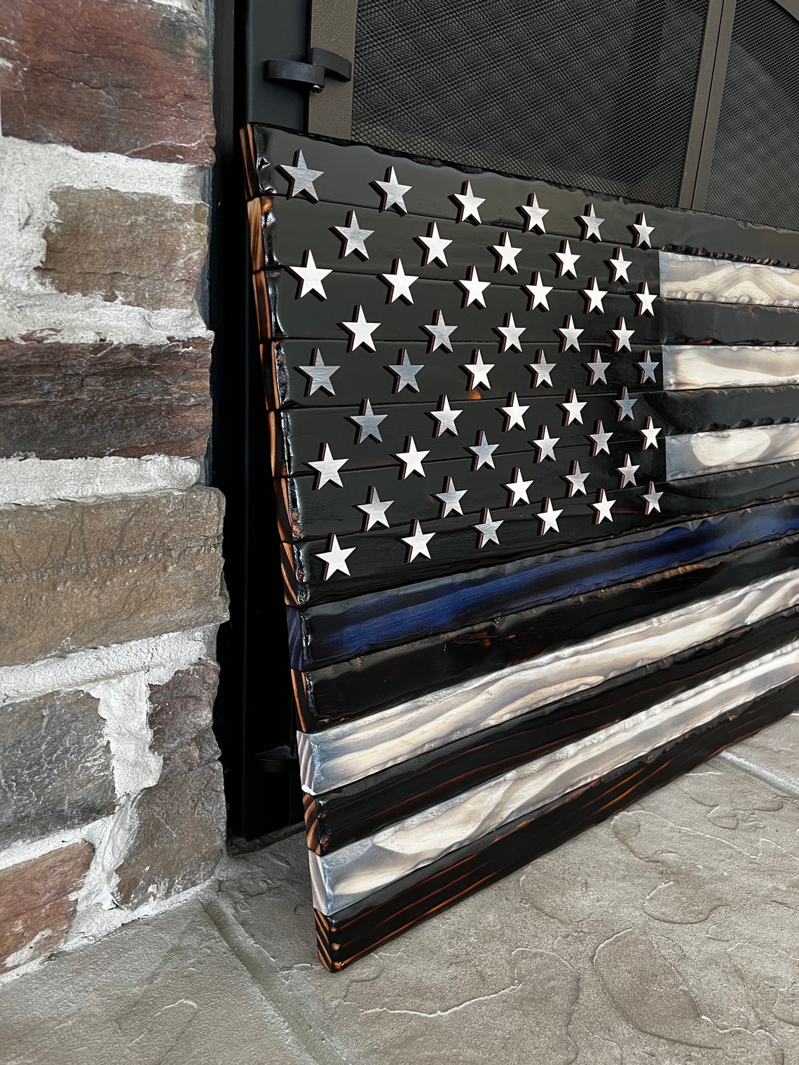 Thin Blue Line Flag | Wood Thin Blue Line Flag | Police Tribute Flag ...