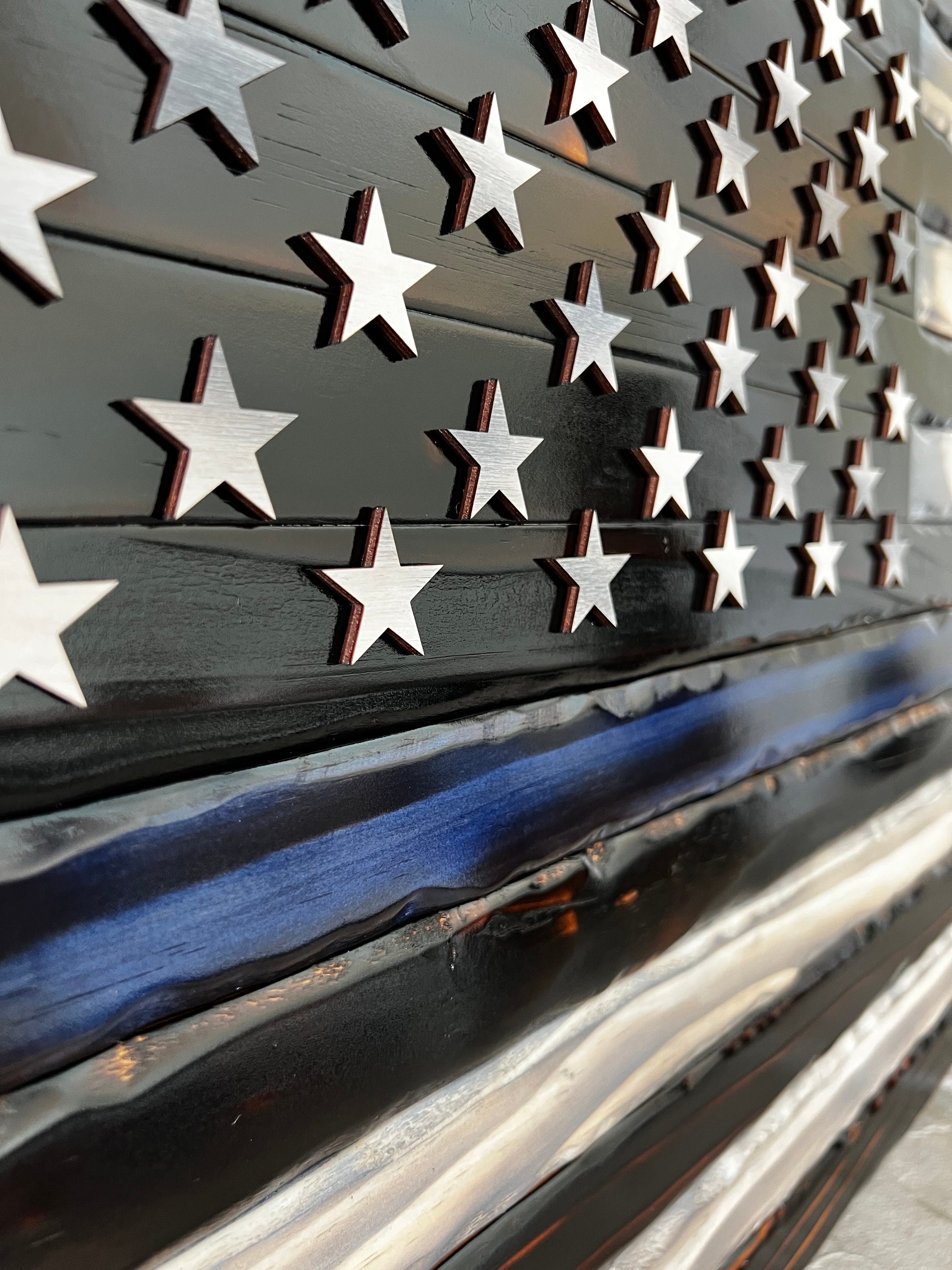 Thin Blue Line Flag | Wood Thin Blue Line Flag | Police Tribute Flag ...