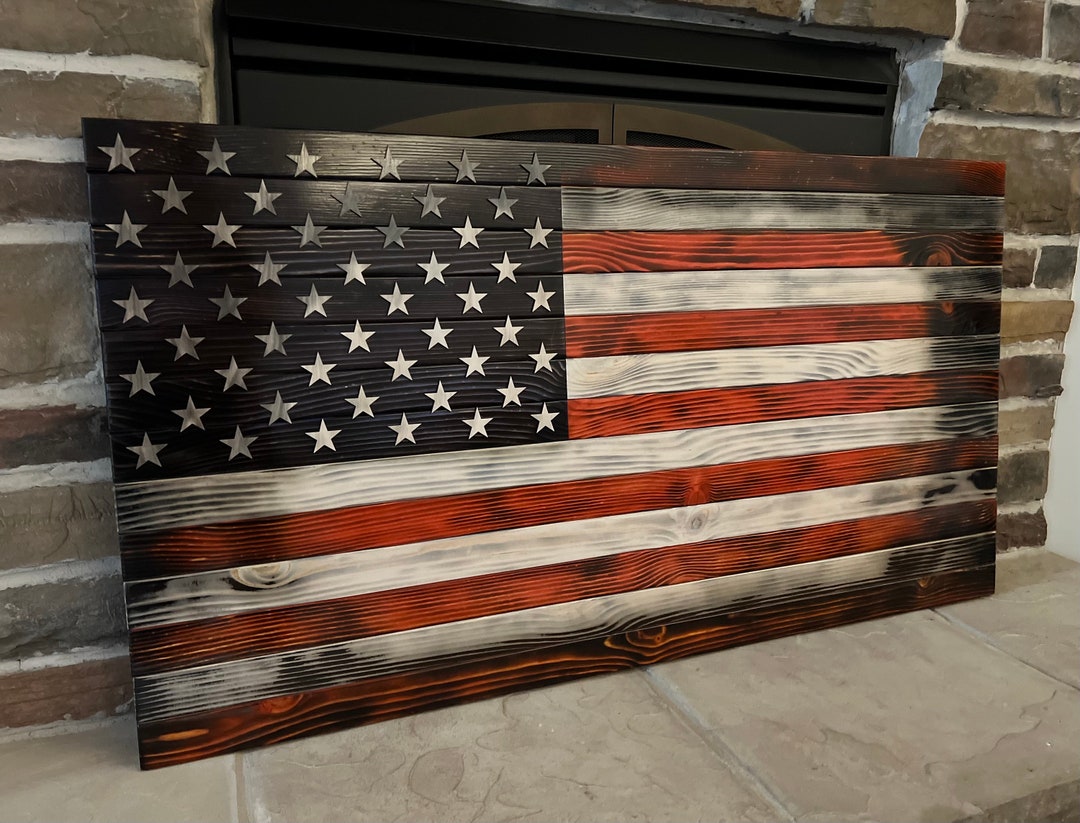 Rustic Wood American Flag | Rustic American Flag | Charred American ...