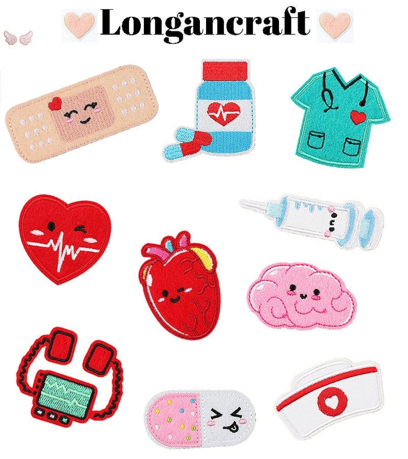 Medical Iron on Embroidered Patches, Nurse Appliques, Heart, Syringe ...