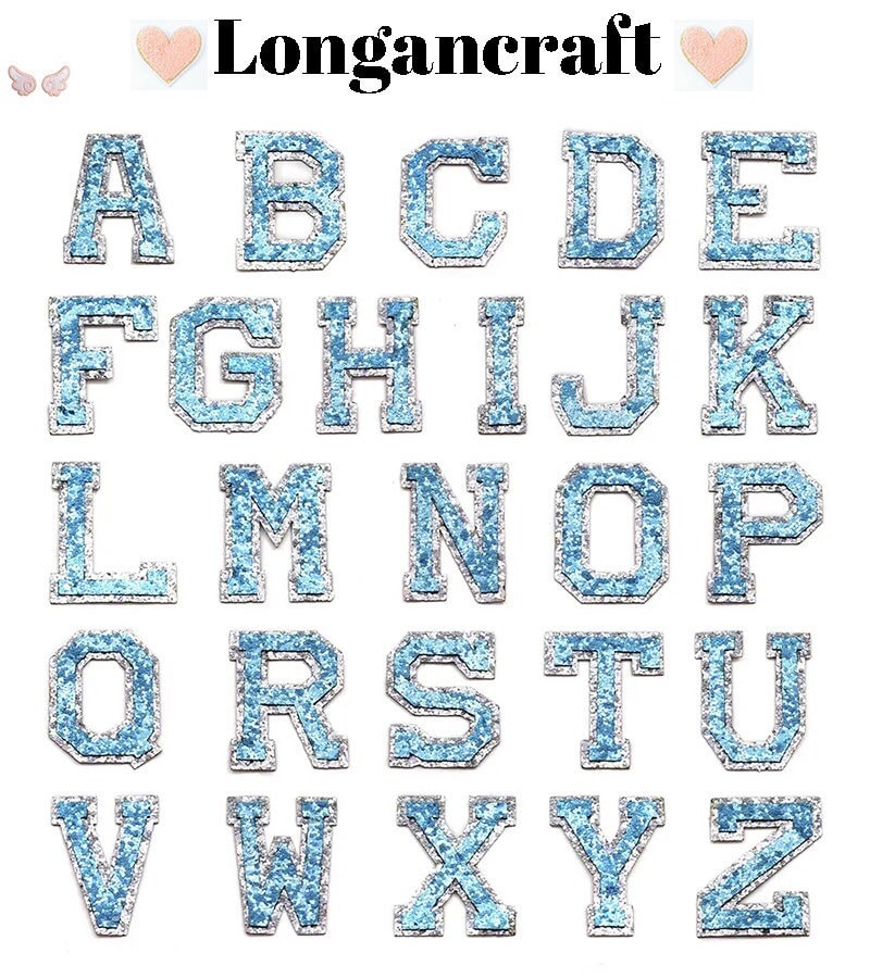 2.0 Inch Light Blue Sequin Letters Patch, Letter Patches Iron On ...