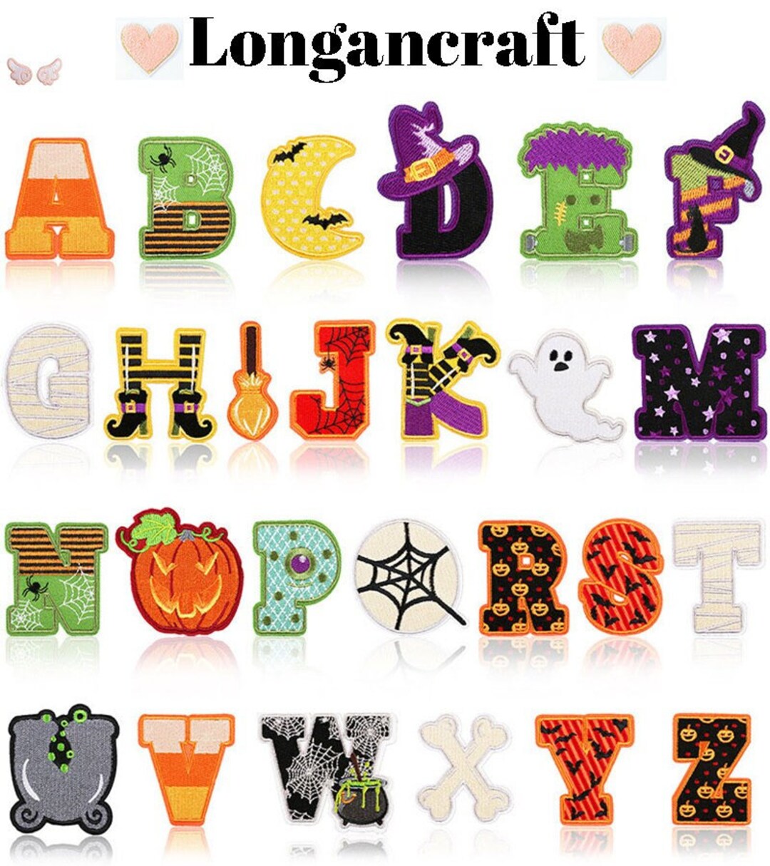 Pumpkin Letter Embroidered Patch, Halloween Letter Iron on Patch, Ghost ...