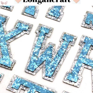 2.0 Inch Light Blue Sequin Letters Patch, Letter Patches Iron On ...