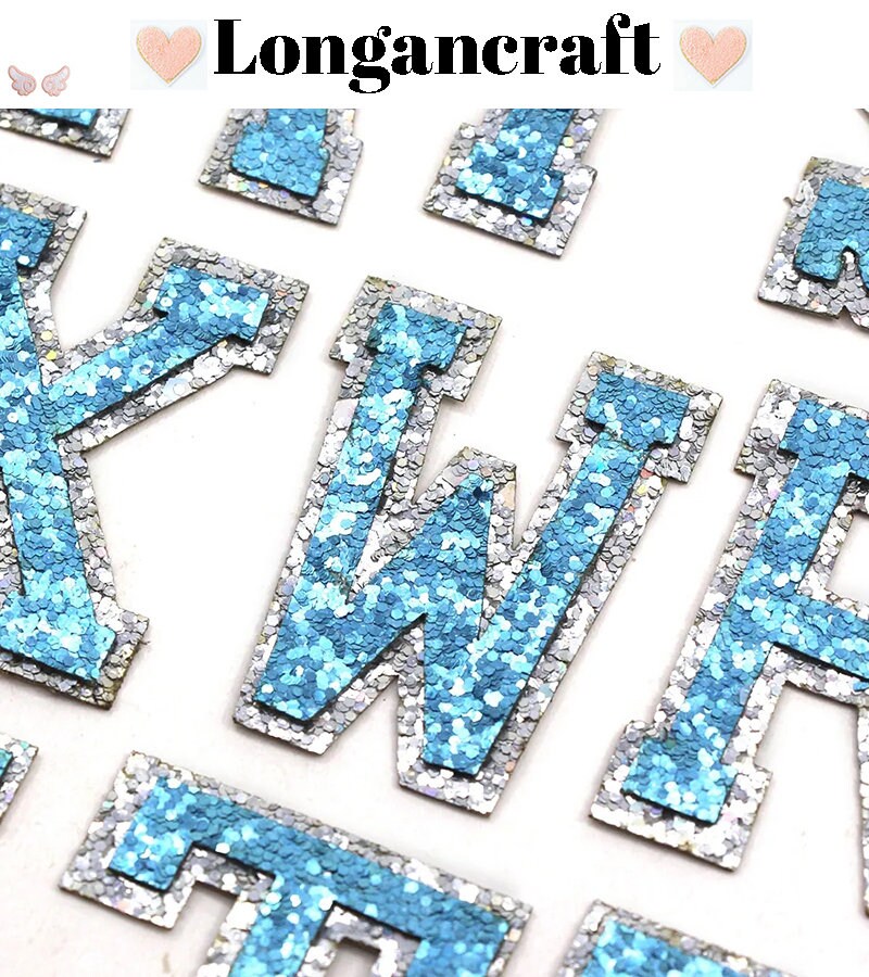 2.0 Inch Light Blue Sequin Letters Patch, Letter Patches Iron On ...