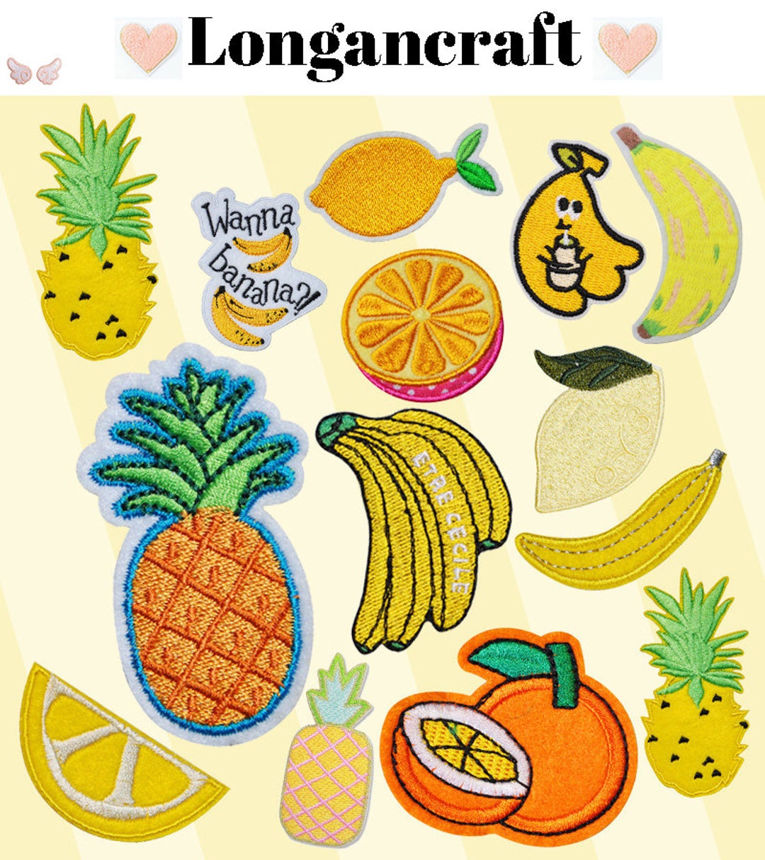 Fruit Embroidery Iron on Patches, Tropical Applique, Pineapple, Lemon ...