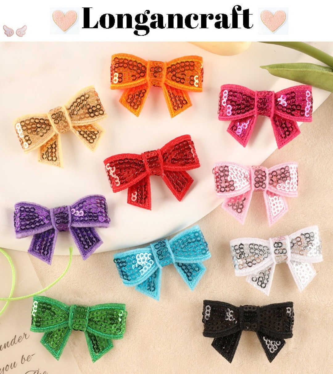 Colorful Bowknot Sequnin Patch Glitter Bow Patch Sew On Patches Etsy